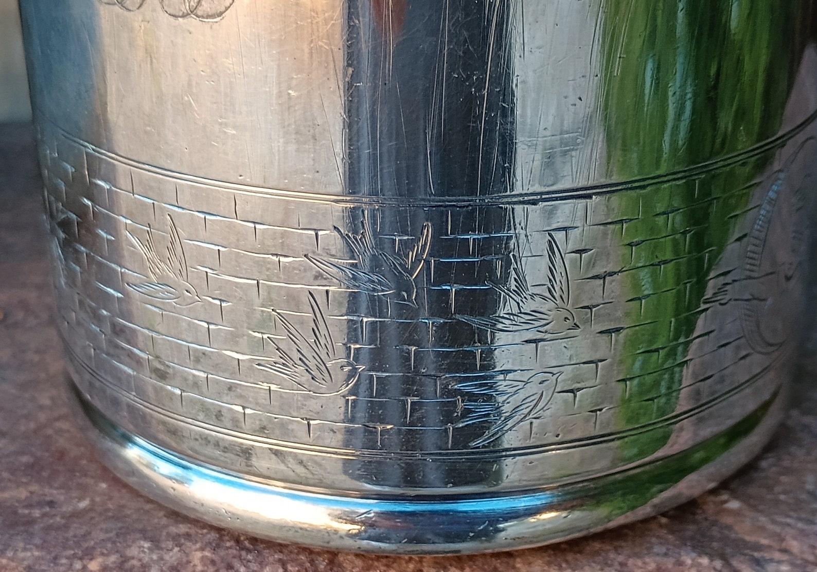 REED & BARTON Child Cup, Silver Soldered 1370, Engraved Brick Border ...