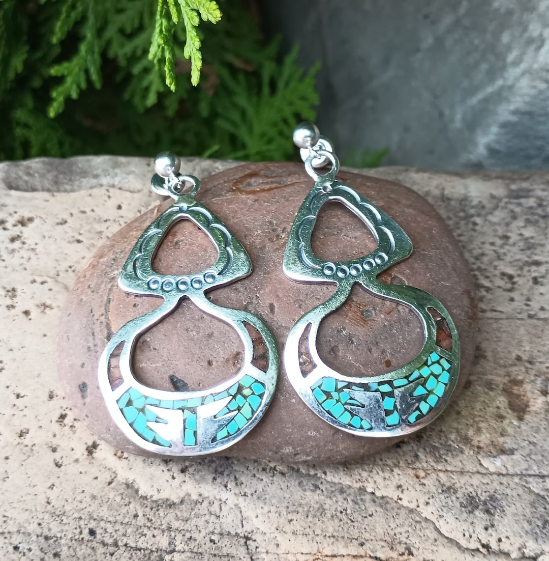 RICHARD& RITA BEGAY Sterling Silver Earrings, Navajo Artisan Signed Rb ...