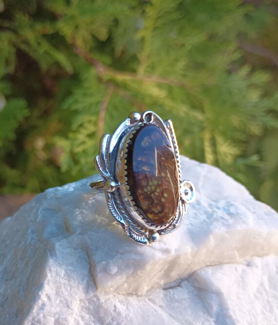 Fire Agate Sterling Silver Ring, Vintage Native Ameri… - Gem