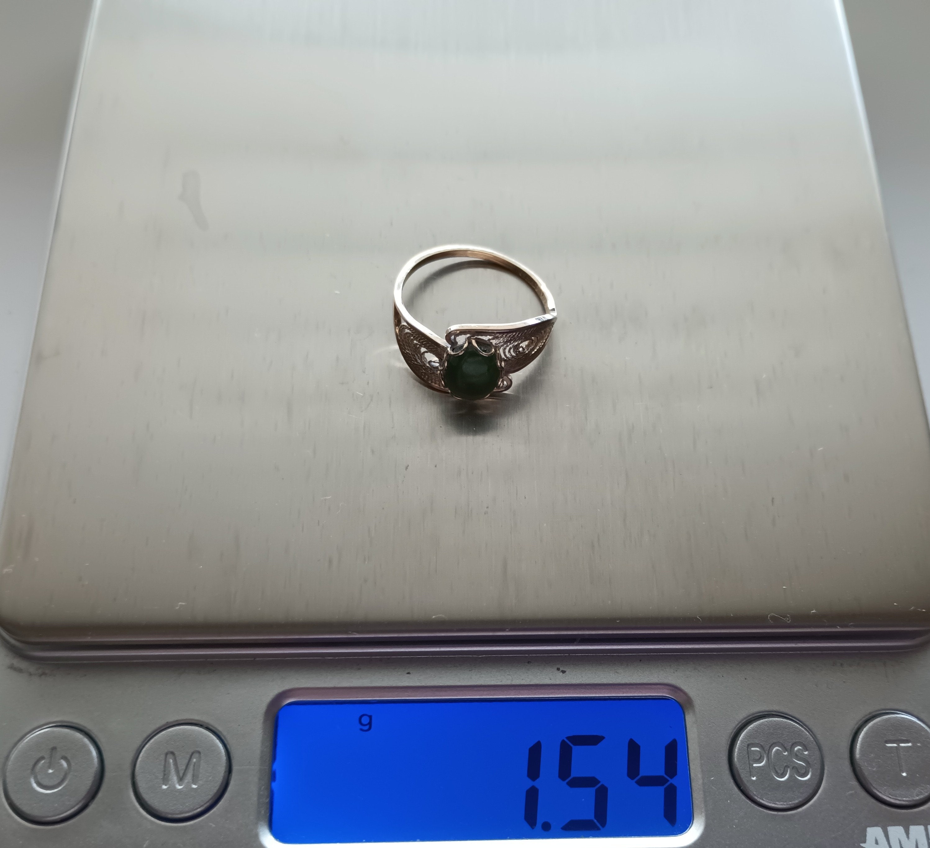 WHEELER MANUFACTURING Sterling Silver Ring, Signed WM, Green Stone Jade ...