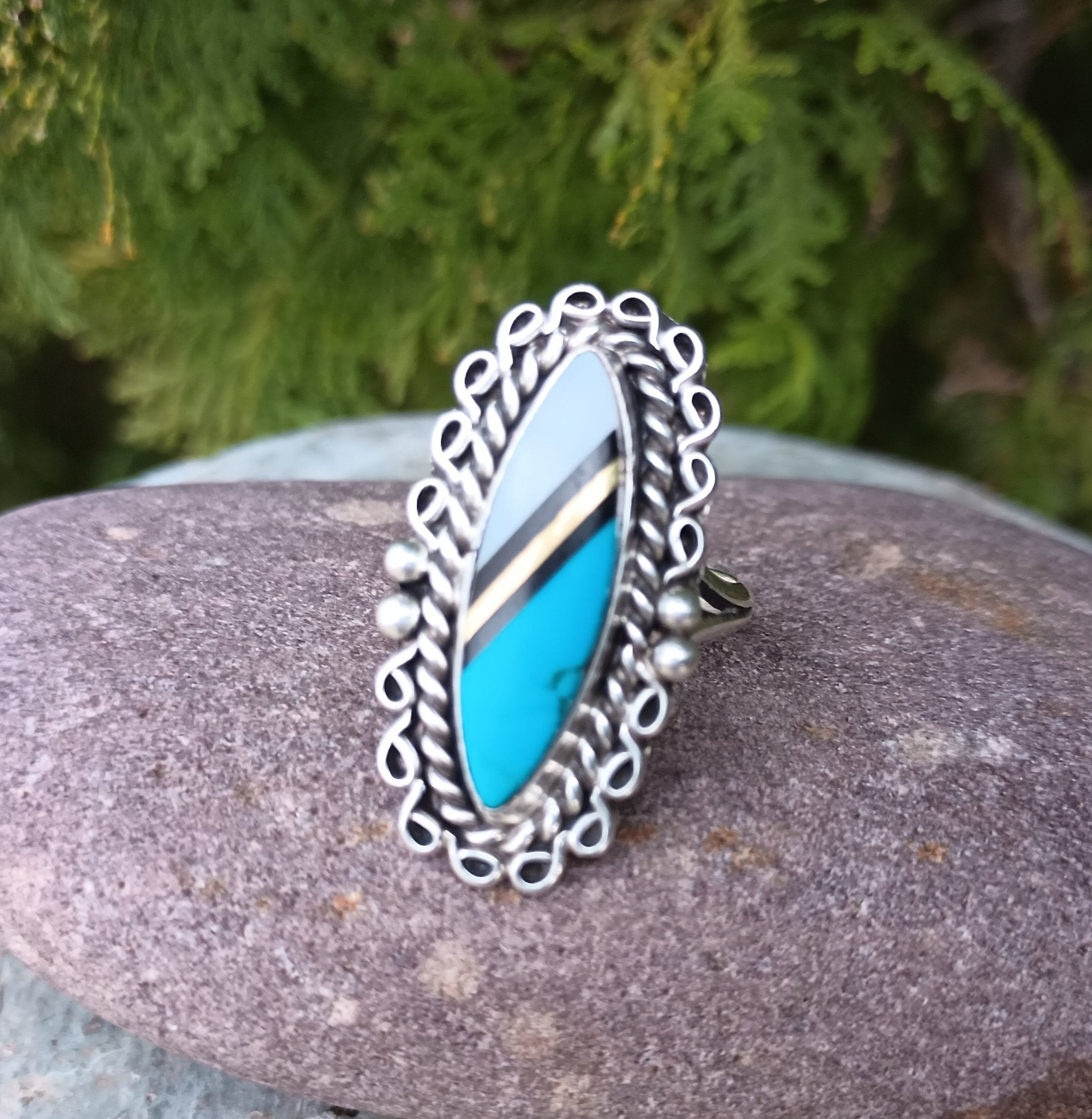 JM Inlay Sterling Silver Ring, Native American, Signed Piece, James ...