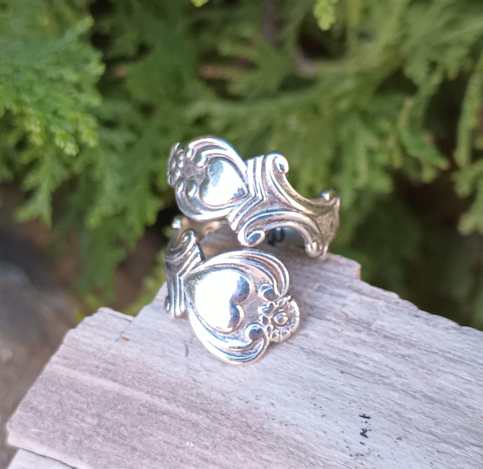 AVON Sterling Silver Spoon Bypass Ring, Treasured Hearts, Double Hearts ...