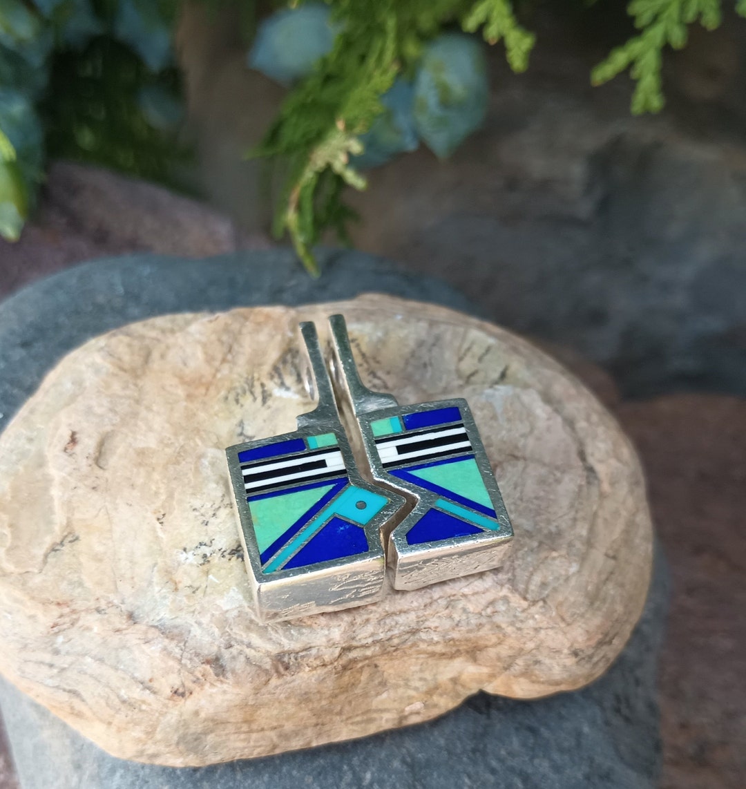 RAY TRACEY Inlay Split Pendant, Sterling Silver, Double Sided, Vintage ...