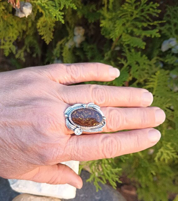 Fire Agate Sterling Silver Ring, Vintage Native Ameri… - Gem