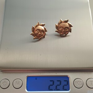 PETER BRAMS Designs 14K Gold Puffy Sun Face Earrings, Signed PBD 14KT ...