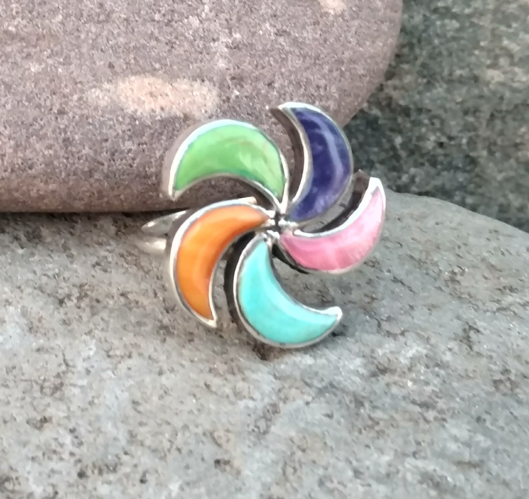 Sterling Pinwheel Ring Multi Gemstone Vintage Jewelry - Etsy UK