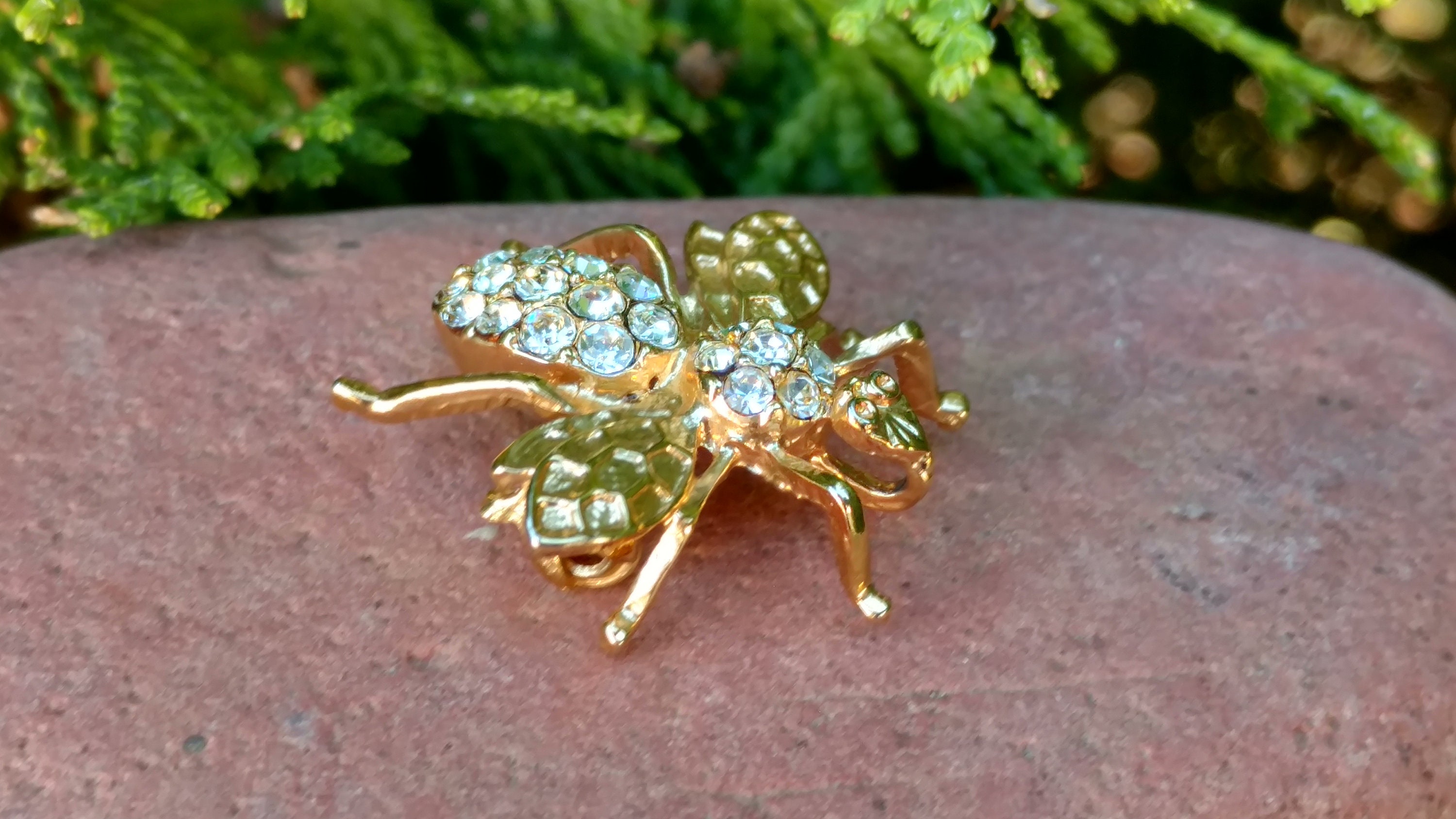 Vintage Insect Brooch, Costume Jewelry Pin, Gold Tone Metal, Clear ...