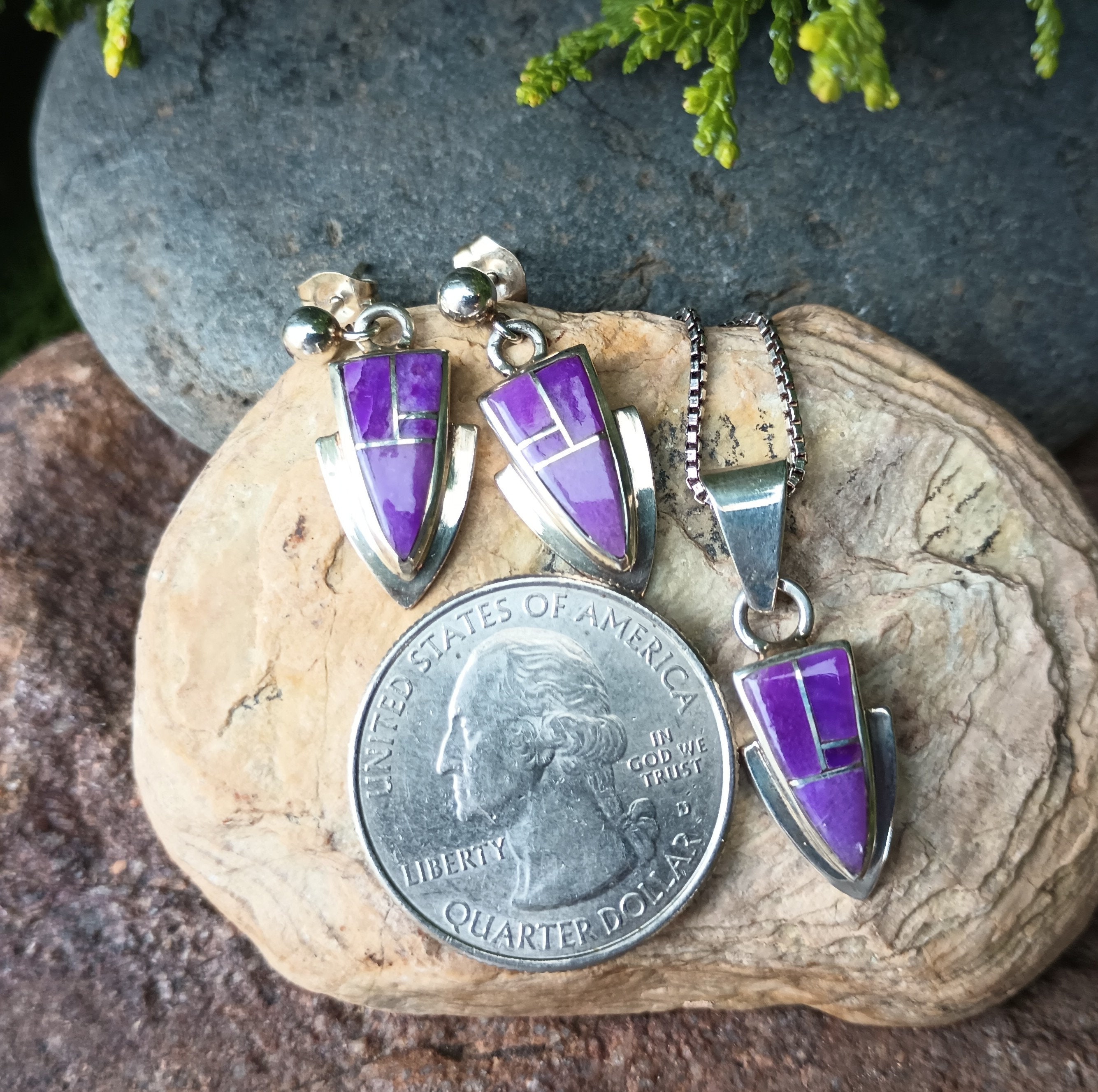 Ervin Hoskie Sterling Silver Sugilite Inlay Pendant & Earring Set ...