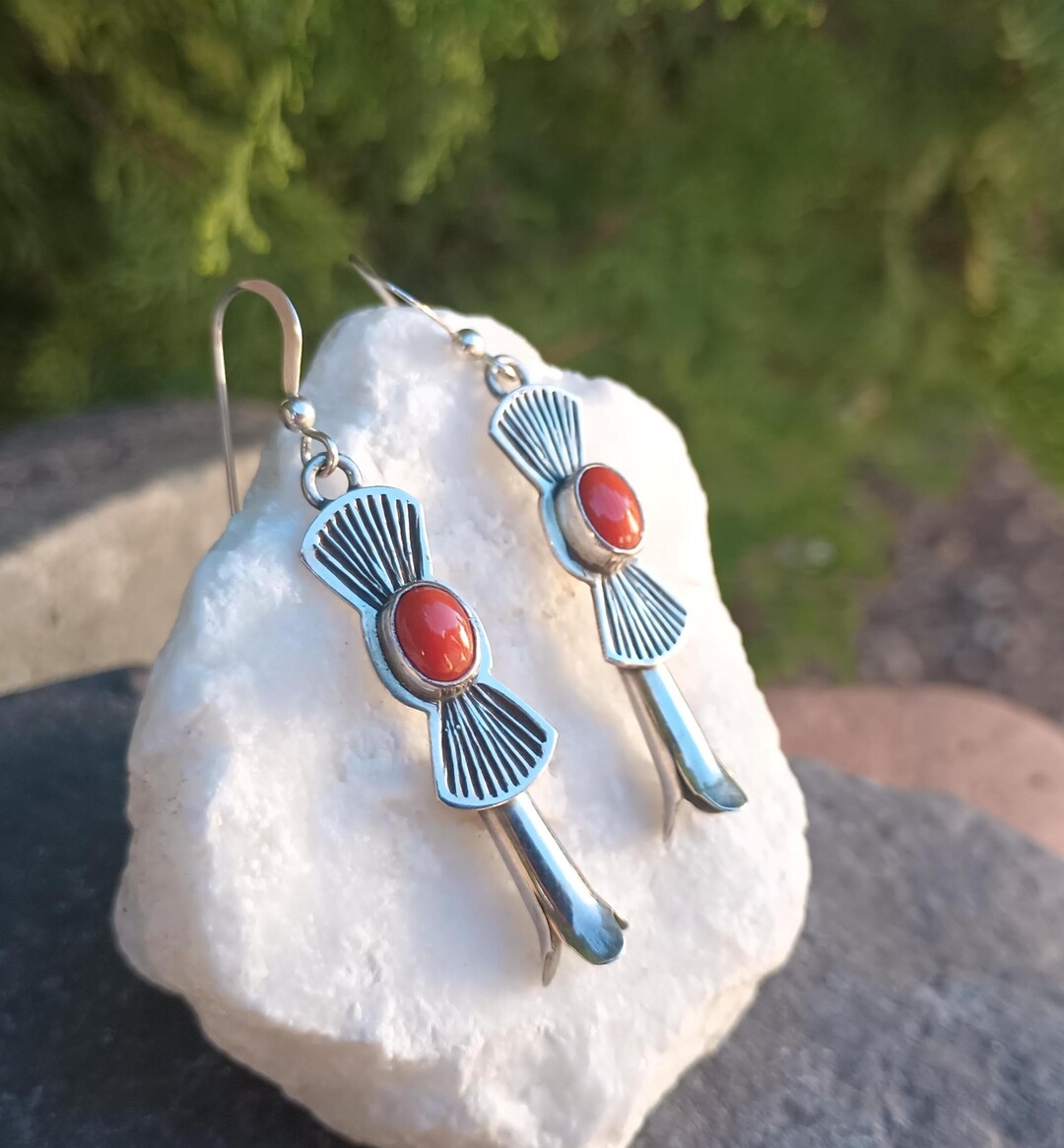 ANDY CADMAN Sterling Silver Squash Blossom Earrings, Spiny Oyster Shell ...