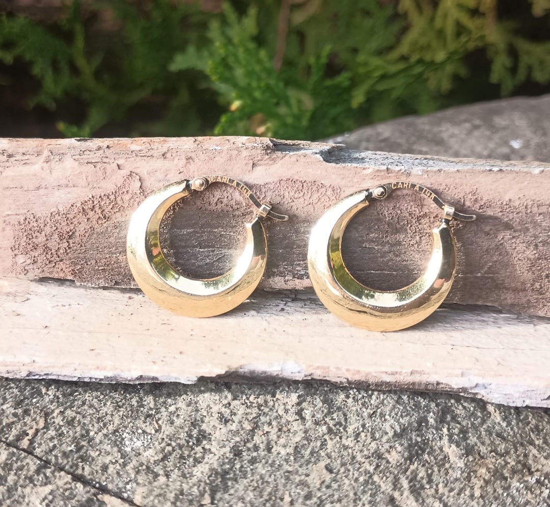 CARLA 14K Gold Hoop Earrings, Hinged French Lock, Vintage Women's ...