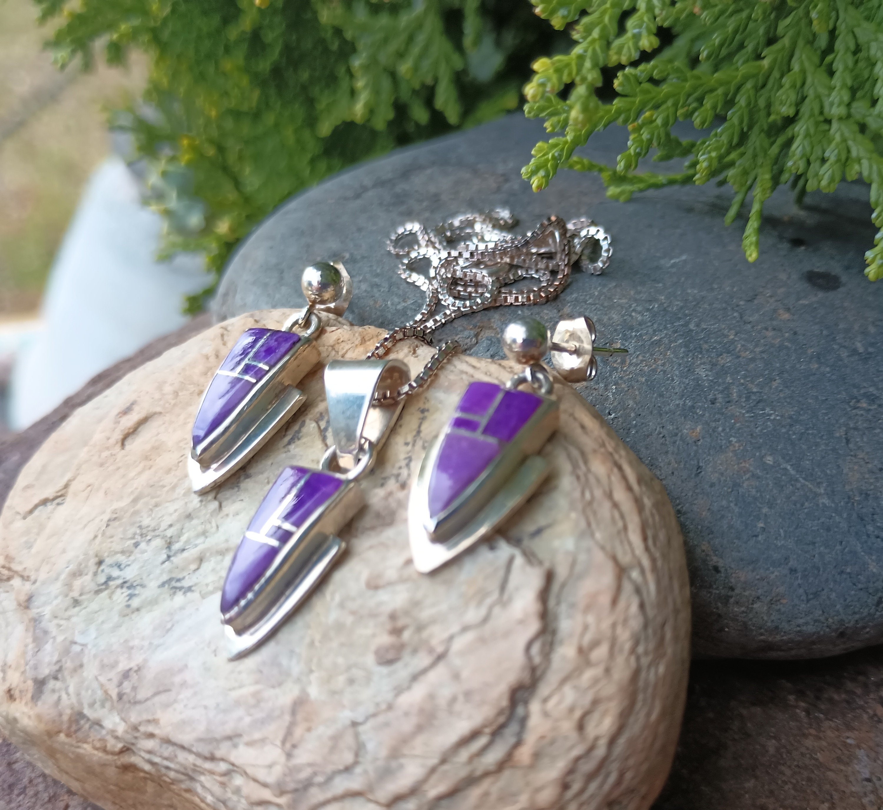 Ervin Hoskie Sterling Silver Sugilite Inlay Pendant & Earring Set ...