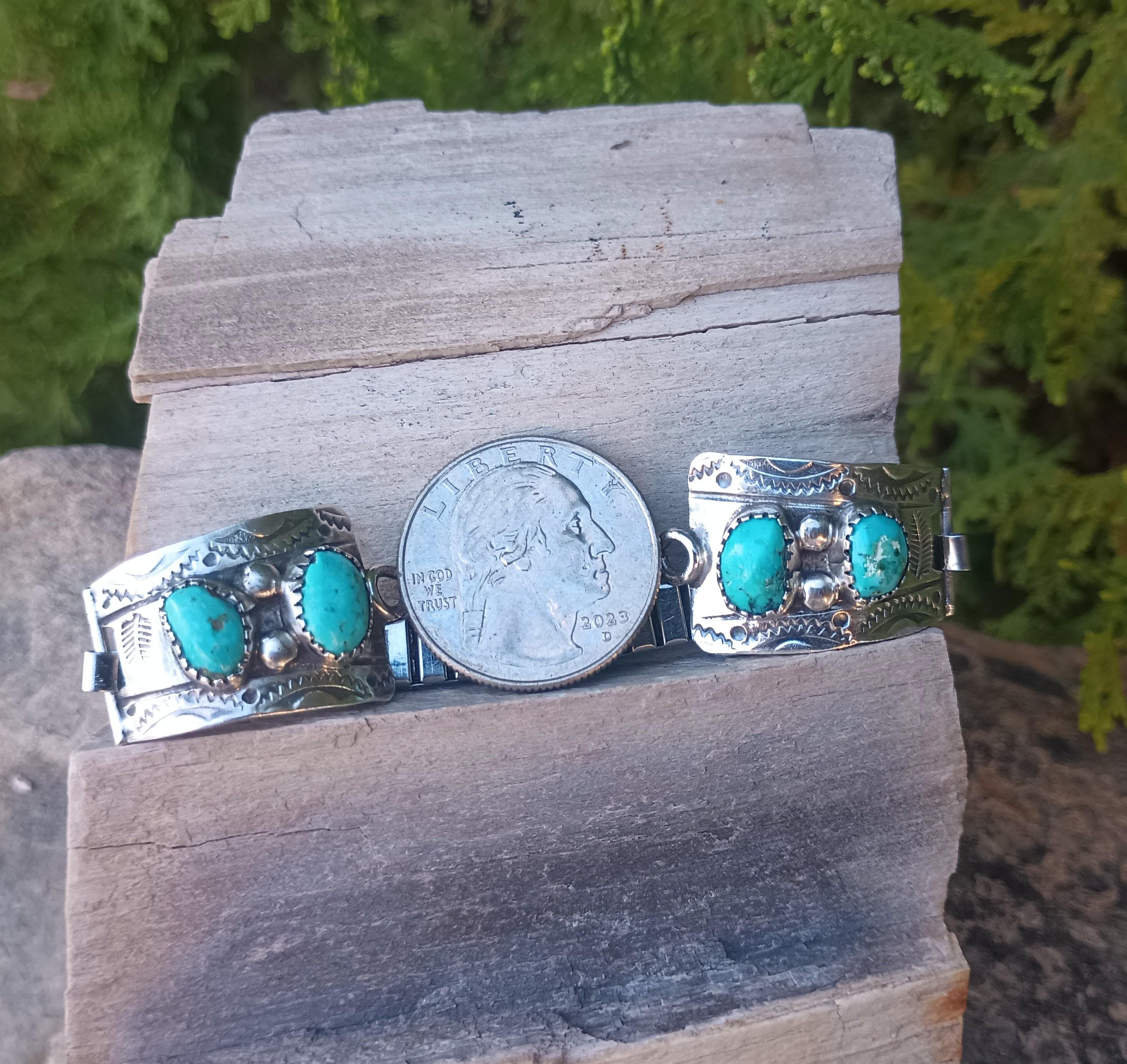 Sterling Silver Turquoise Watch Band, Vintage Native American 925 ...