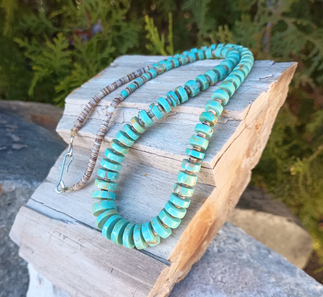 Heishi Shell Turquoise Beaded Graduated Necklace, Vintage Native ...
