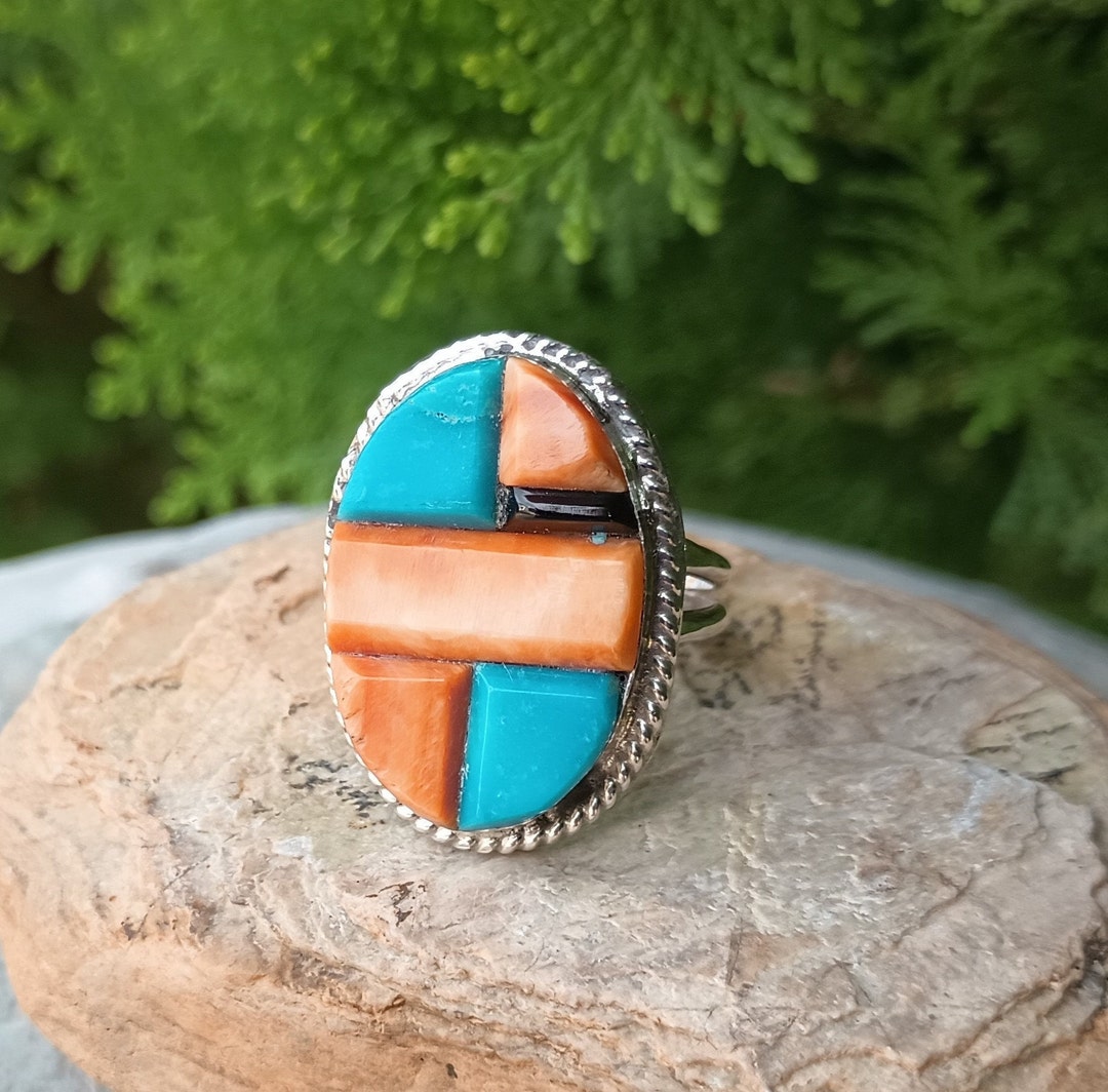 VINCENT THOMPSON Sterling Silver Ring, Cobblestone Inlay, Vintage ...
