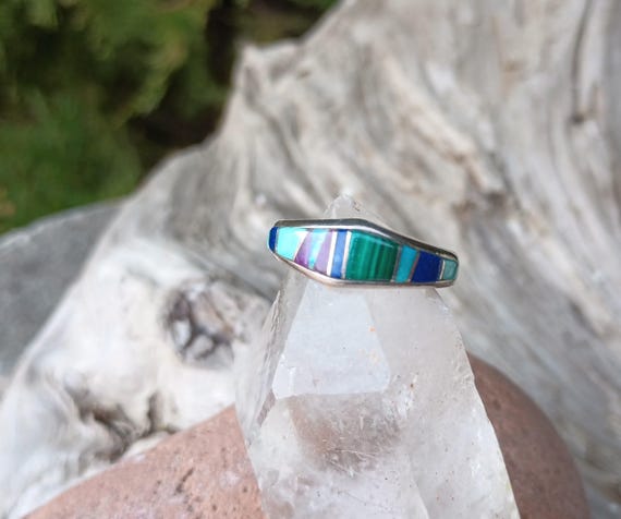 CALVIN BEGAY Inlay Ring, Sterling Silver, Native Amer… - Gem