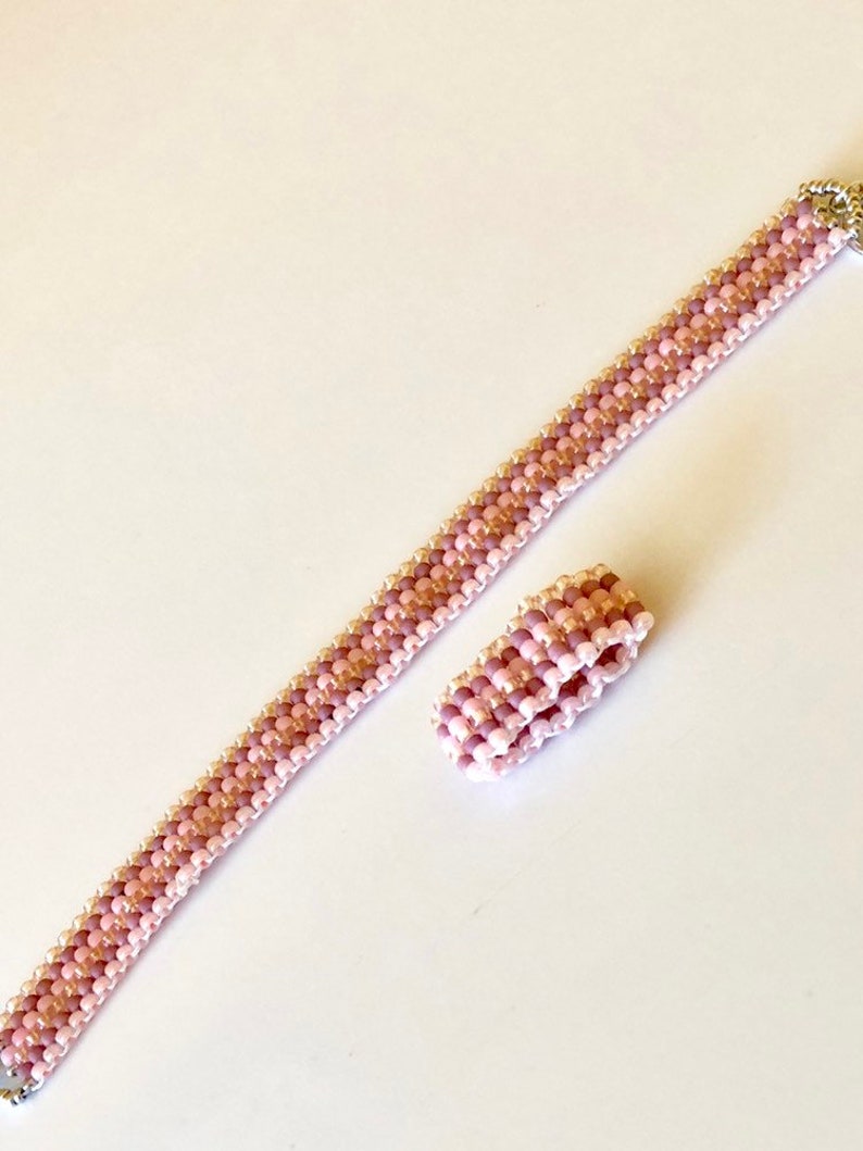 Bracelet and Ring Set, Pink Pastel Bracelet, Toho Seed Beads, Jewelry ...