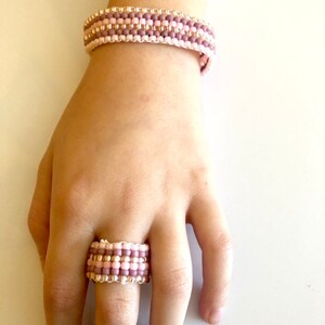 Bracelet and Ring Set, Pink Pastel Bracelet, Toho Seed Beads, Jewelry ...