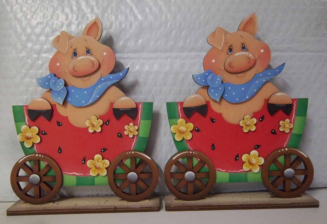 Summertime Piggy on Wheels - Wood Shelf Sitter - Renee Mullins - Plum ...