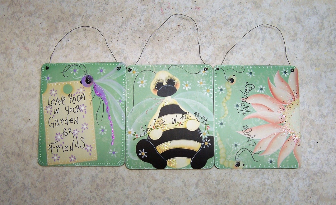 Garden Wall Plaques - Set of 3 - NEW Deb Mishima Design - Hand Painted ...