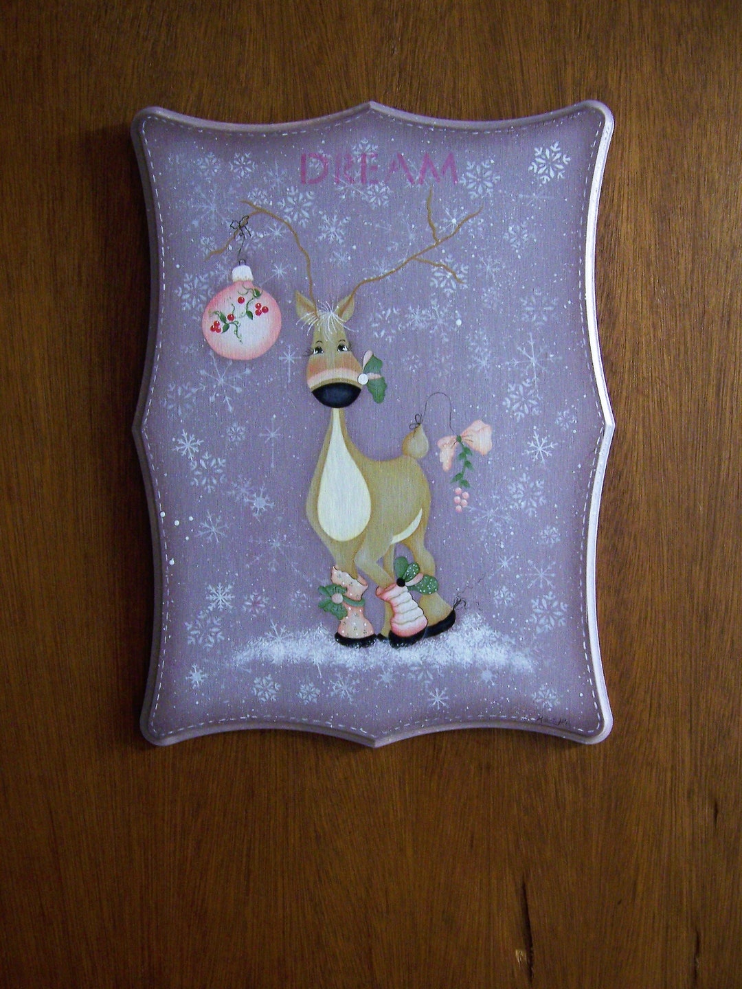 Reindeer Bows and Berries - Hand Painted Wall Hanging - Designed by Deb ...