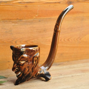 Antique Ceramic Devil's Mug Decorative Smoking Pipe Devil Face Pipe ...