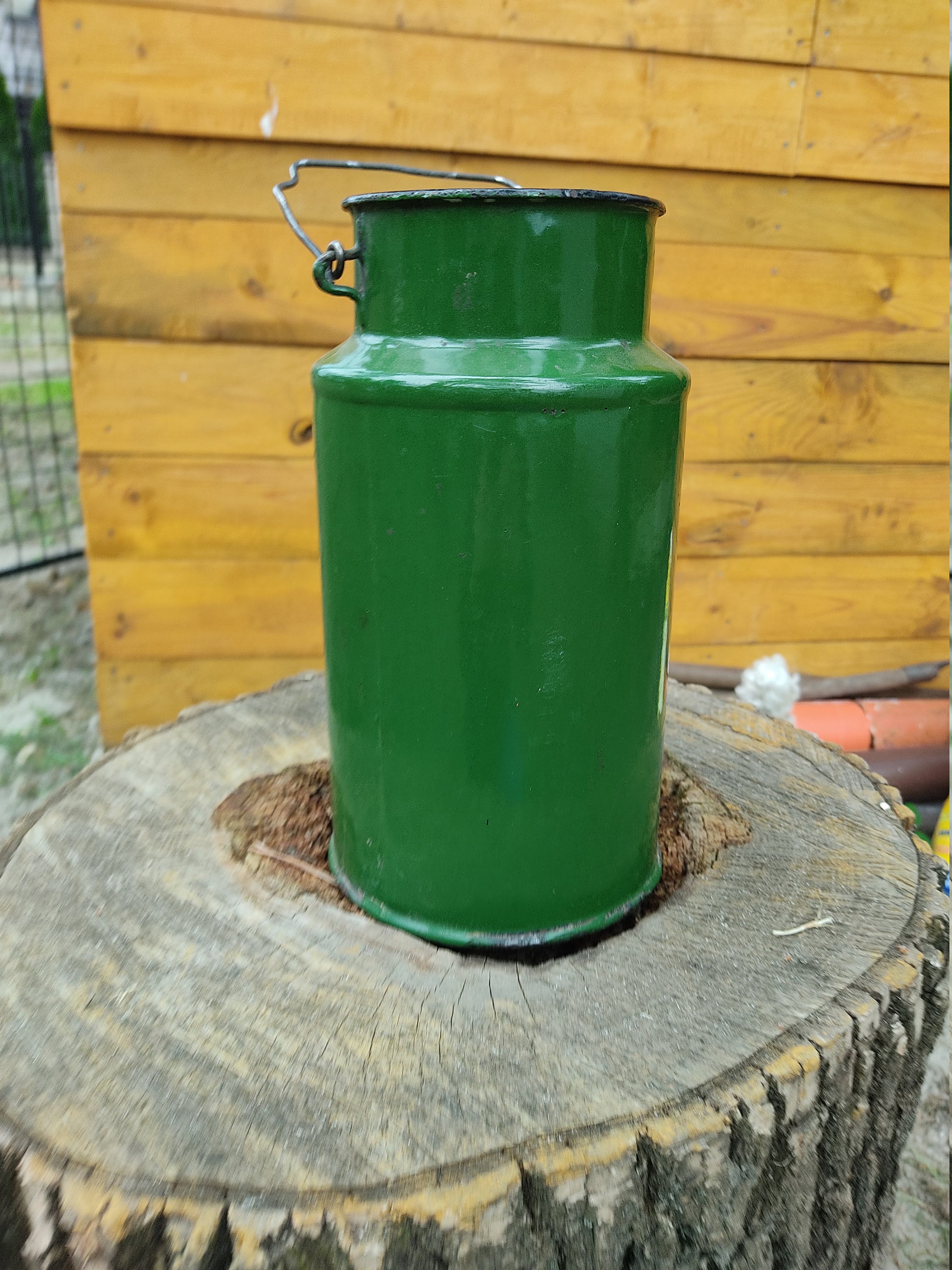 Green enamel milk can Large vintage enamelware canister Rustic | Etsy