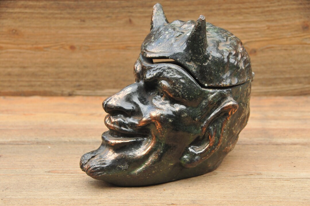 Vintage Devil.vintage Devil Face Figurine. Demon, Vintage Metal Ashtray ...