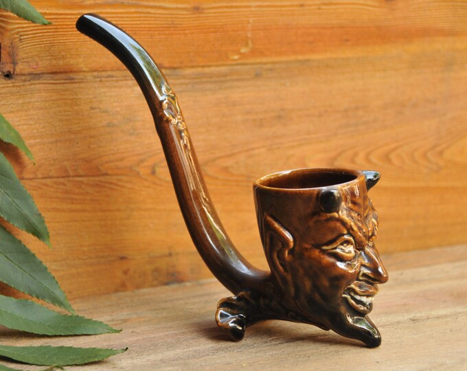 Antique Ceramic Devil's Mug Decorative Smoking Pipe Devil Face Pipe ...
