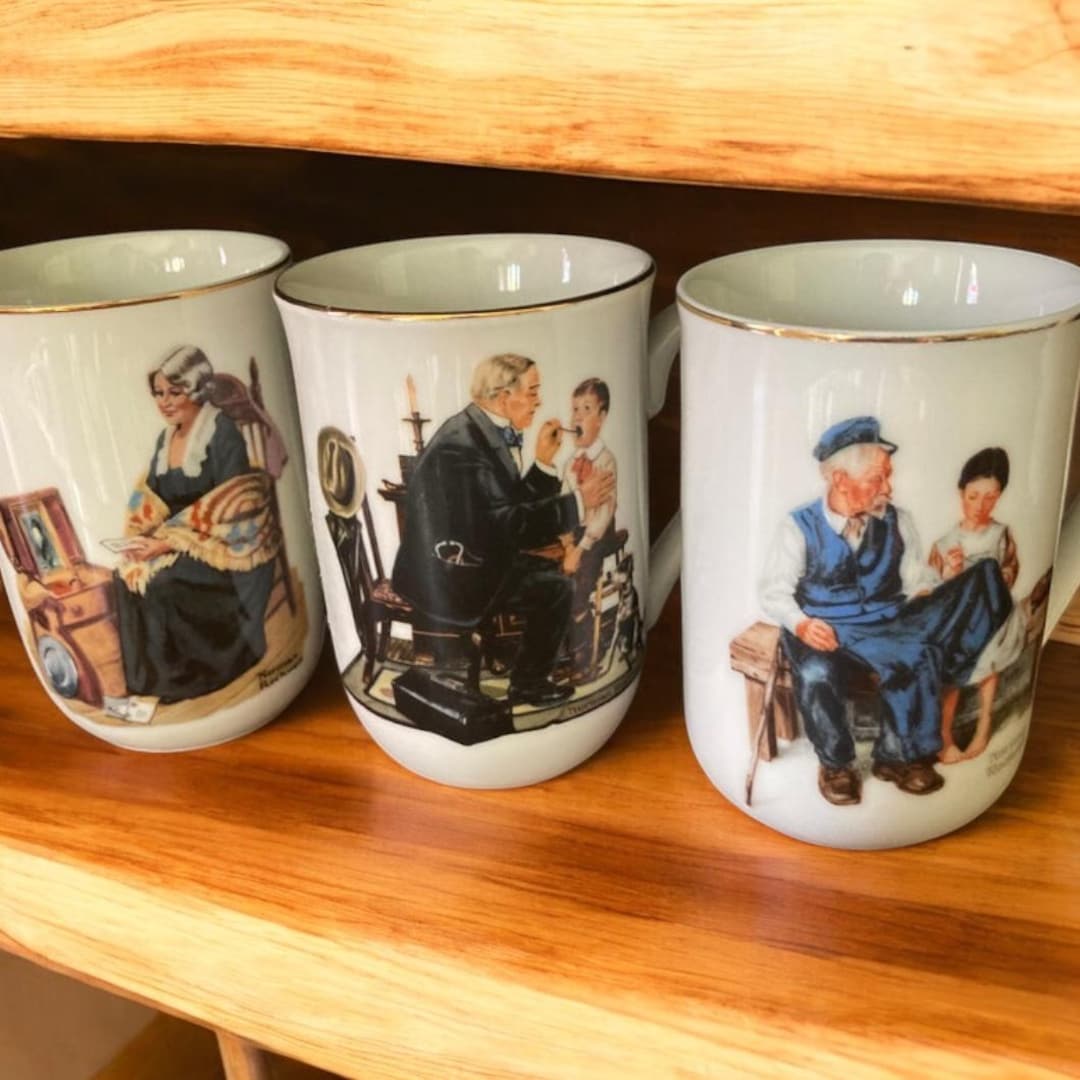 Norman Rockwell Cups Set of Three - Etsy