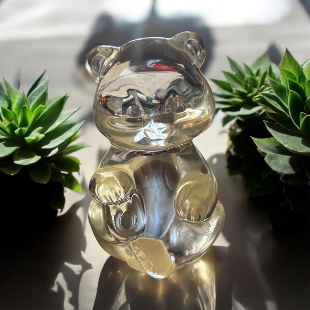 Vintage Clear Glass Fenton Sitting Teddy Bear Paperweight, Figurine ...