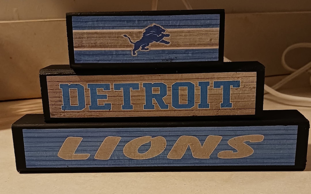 Detroit Lions 3pc 2x2 Stackable Wooden Sign Office Man Cave NFL Men's ...