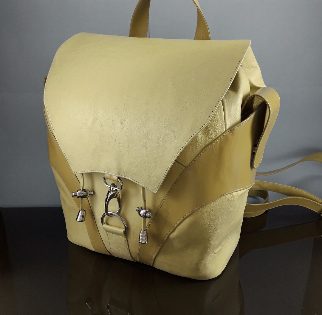 Yellow Backpack Backpack Leather Backpack Women Leather Purse Rucksack ...