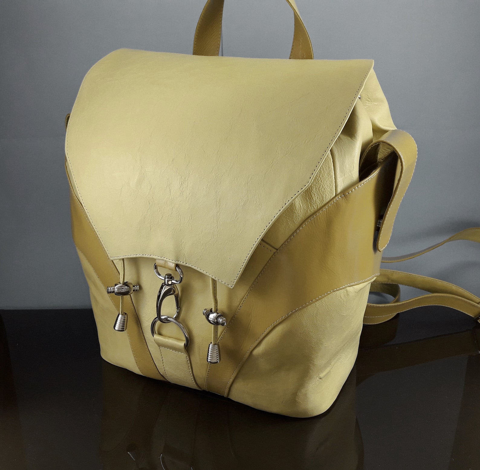 Yellow Backpack Backpack Leather Backpack Women Leather Purse - Etsy