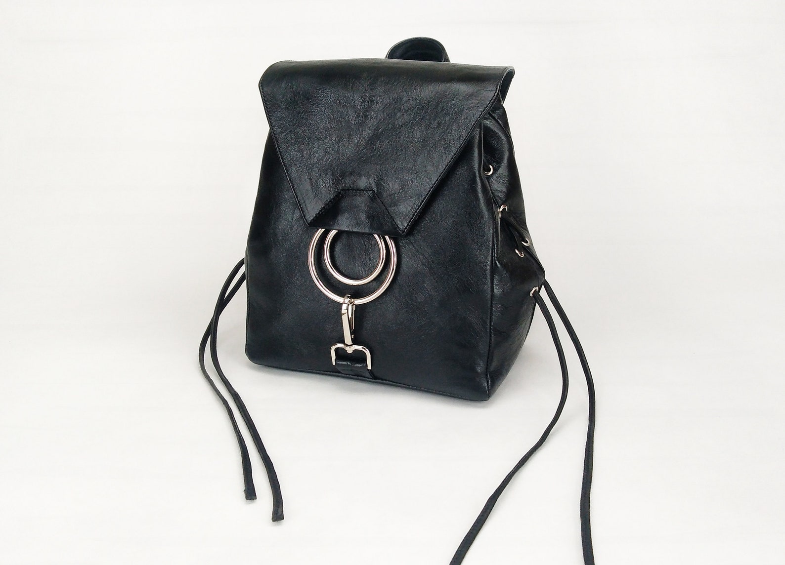 Small Black Leather Backpack Purse: Handmade Italian Leather Rucksack ...
