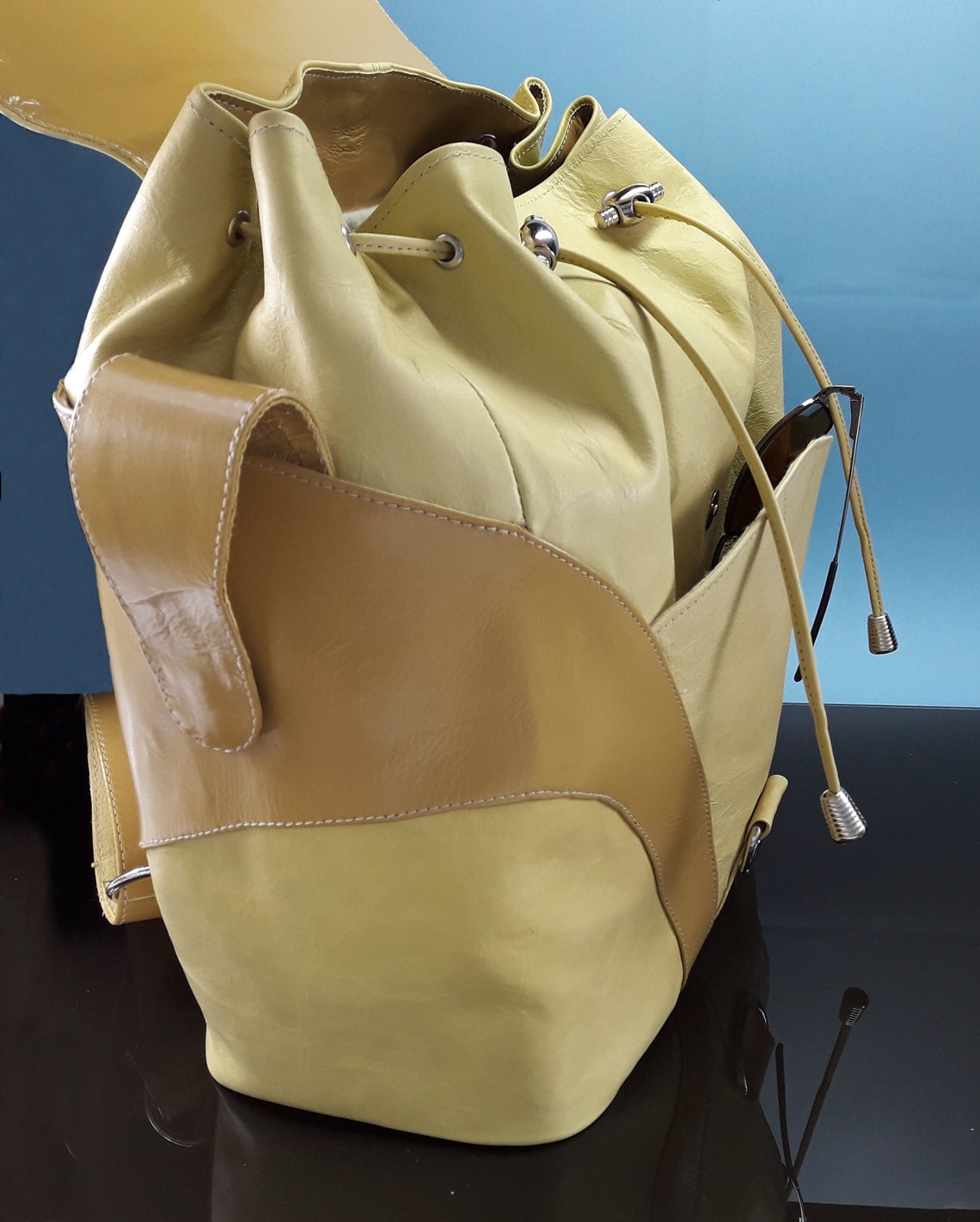 Yellow Backpack Backpack Leather Backpack Women Leather Purse | Etsy