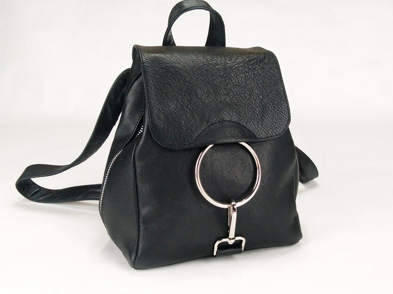 Black backpack Woman backpack Small backpack Leather backpack | Etsy