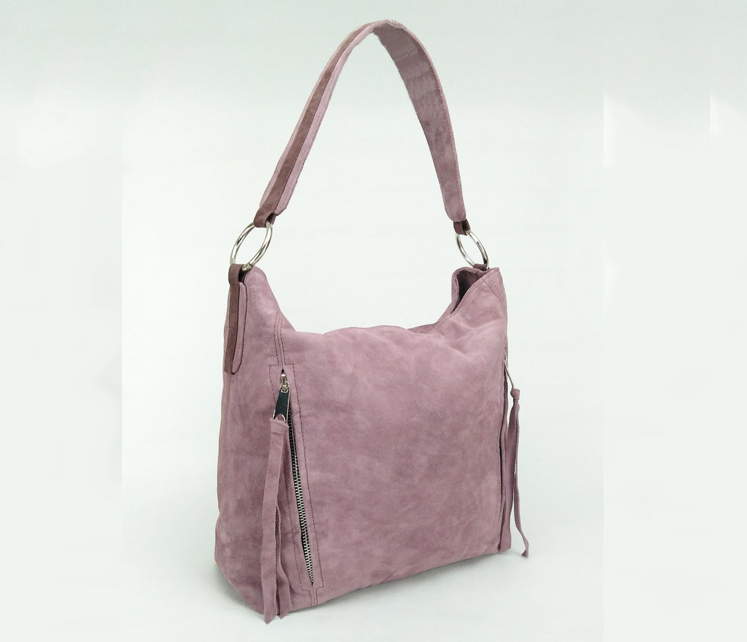Puce Suede Leather Hobo Bag: Handmade Italian Shoulder Purse - Etsy