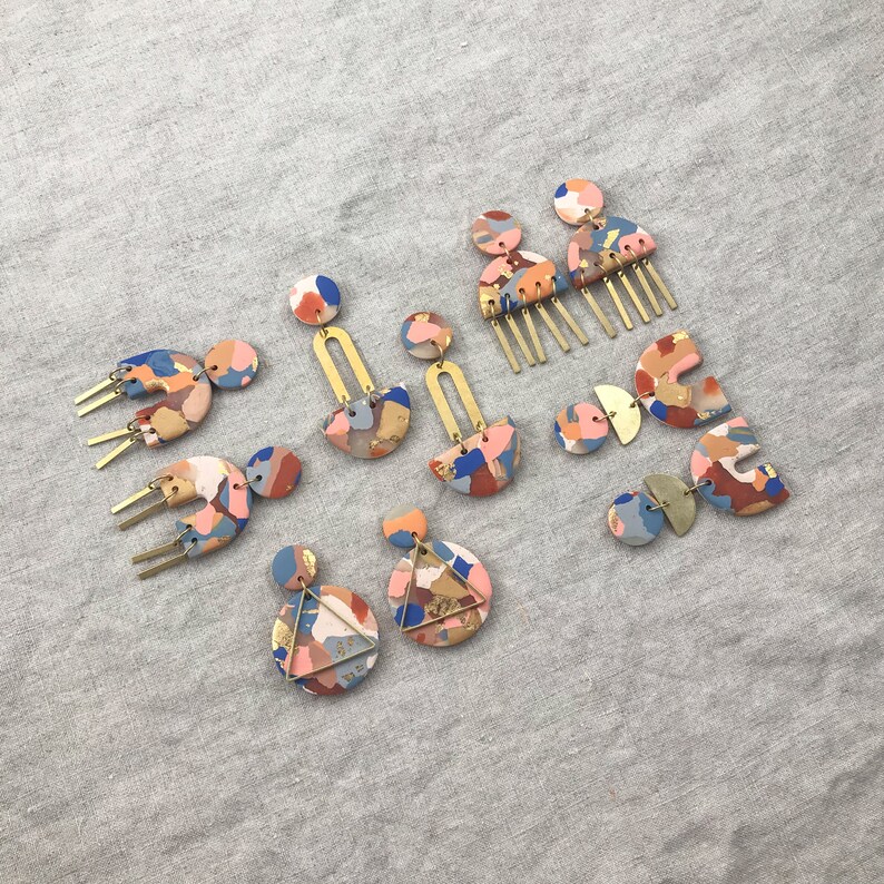 Abstract Statement Earrings Geometric Polymer Clay and Brass - Etsy