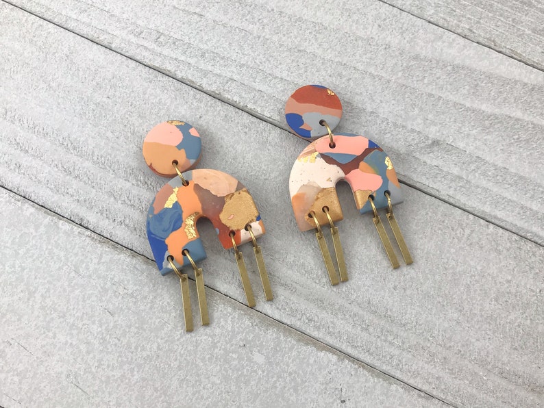 Abstract Statement Earrings Geometric Polymer Clay and Brass - Etsy