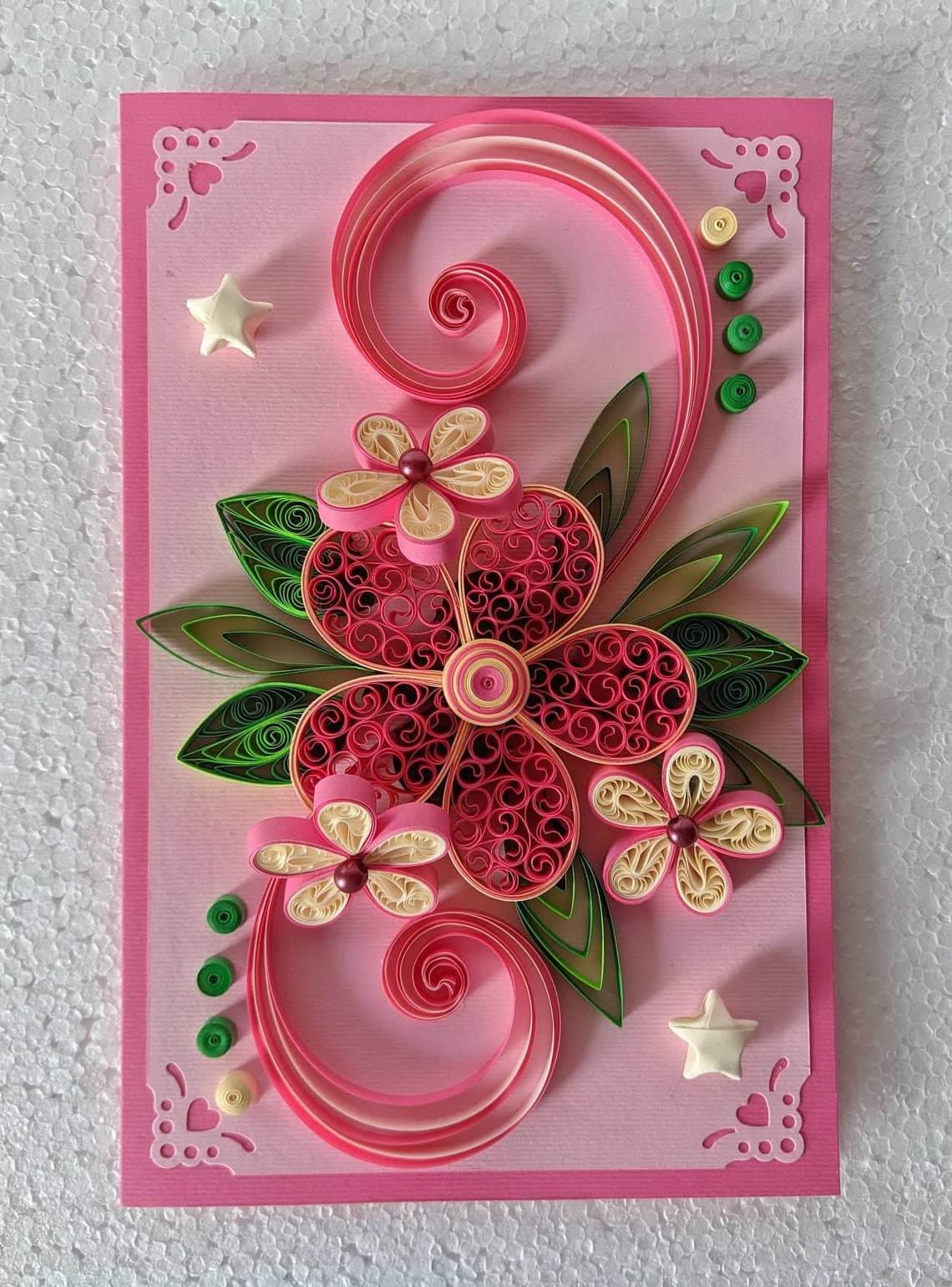 Quilling Pink Flower Card - Etsy