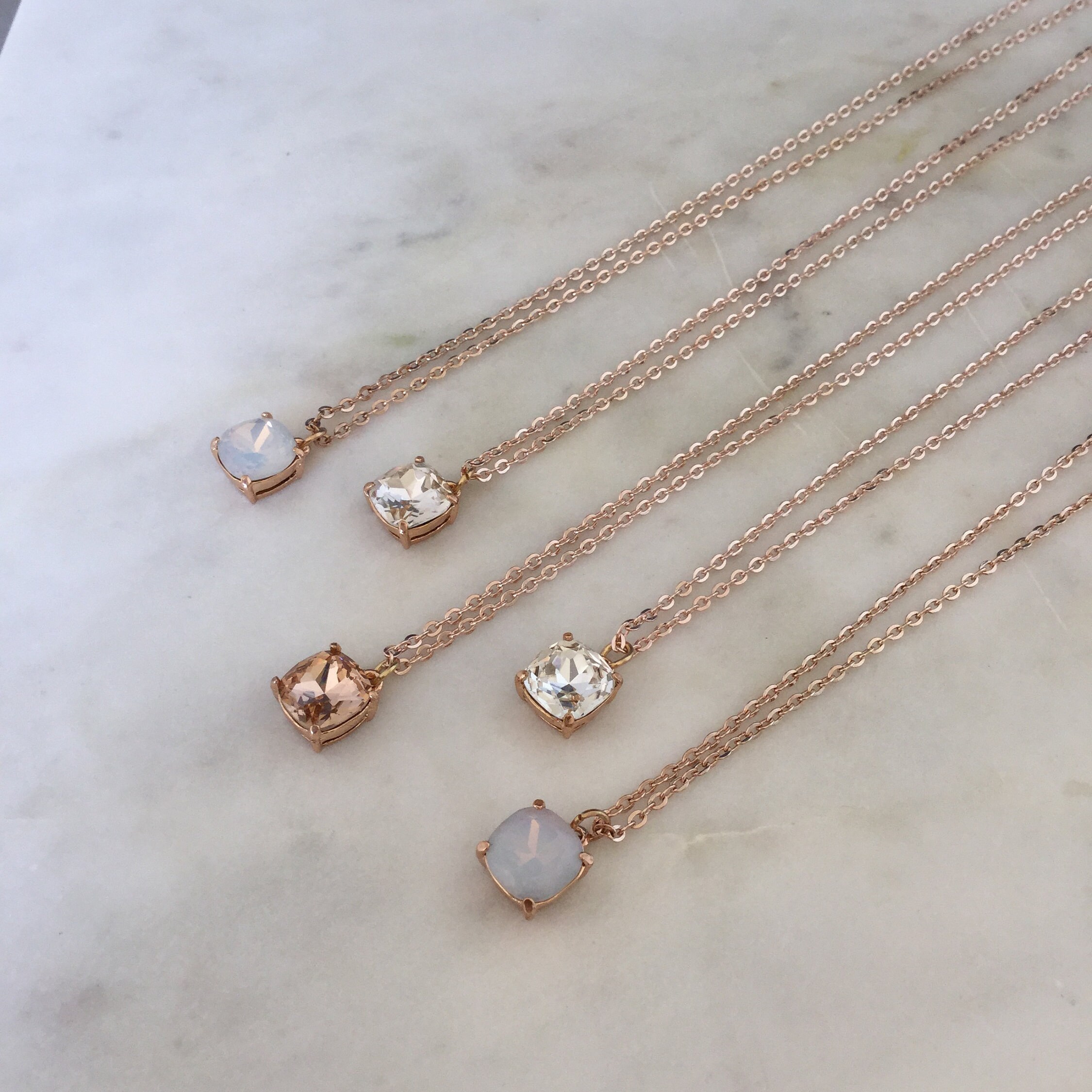 Rose Gold Crystal Necklace, Champagne, Clear, Opal Crystal Pendant - Etsy