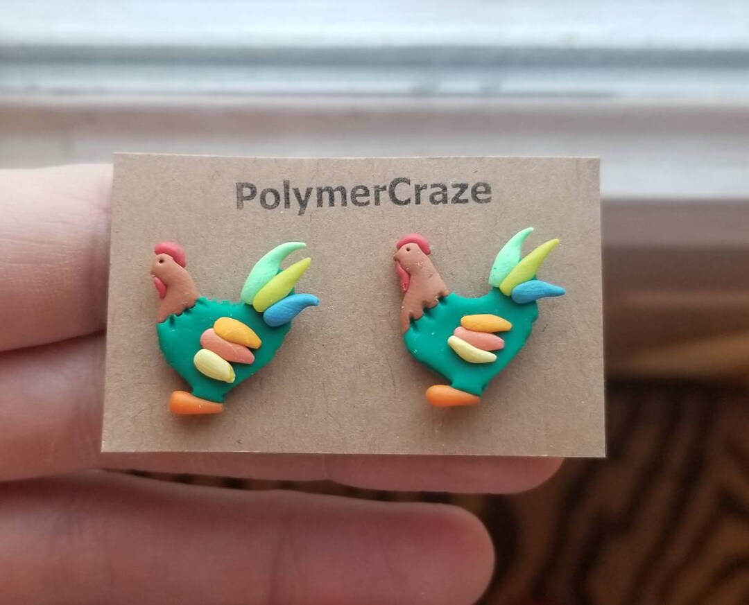 Polymer Clay Rooster Stud Earrings, Rooster Stud Earrings, Rooster ...
