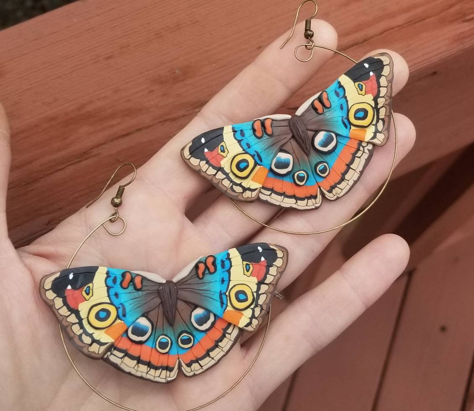Polymer Clay Blue Buckeye Butterfly Statement Hoop Earrings - Etsy