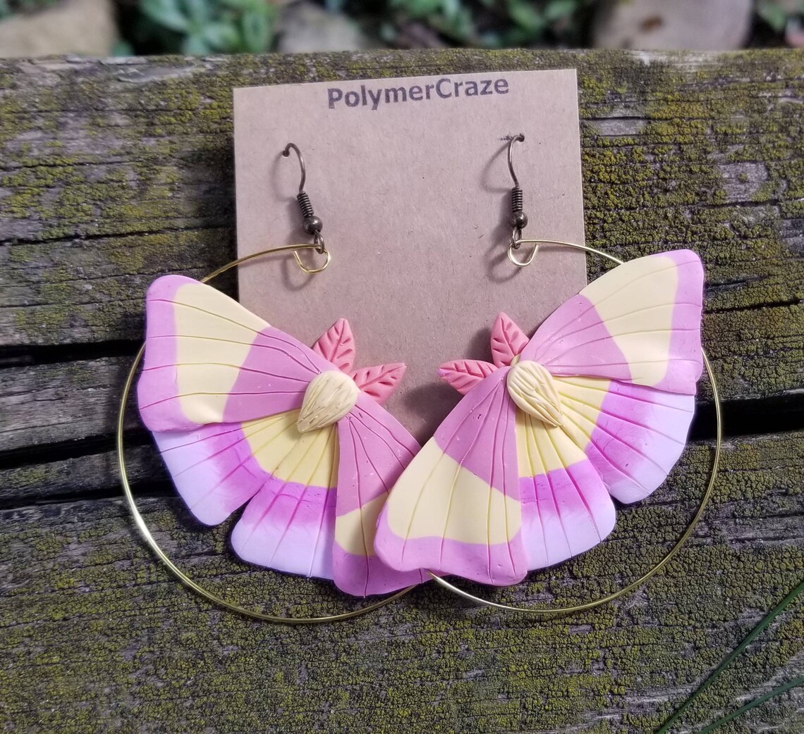 Polymer Clay Rosy Maple Moth Hoop Earrings, Rosy Maple Moth Earrings ...