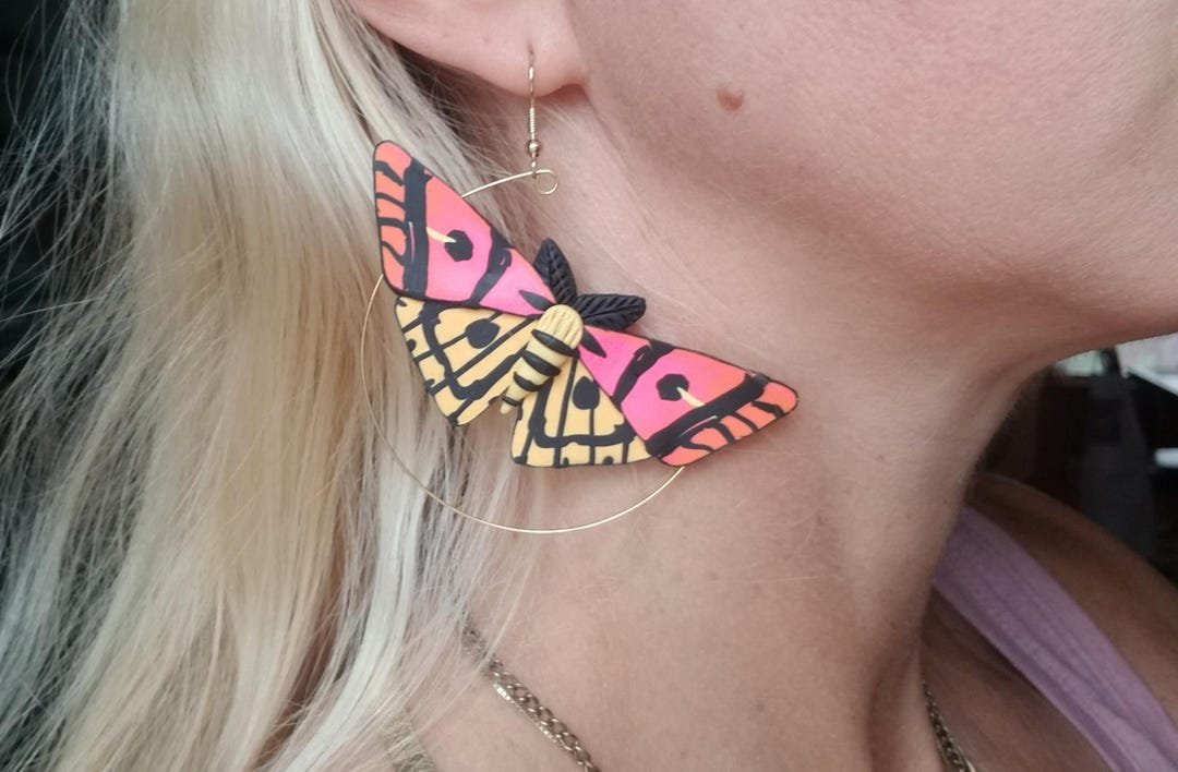 Polymer Clay Sheeps Head Moth Statement Hoop Earrings,sheeps Head Moth ...
