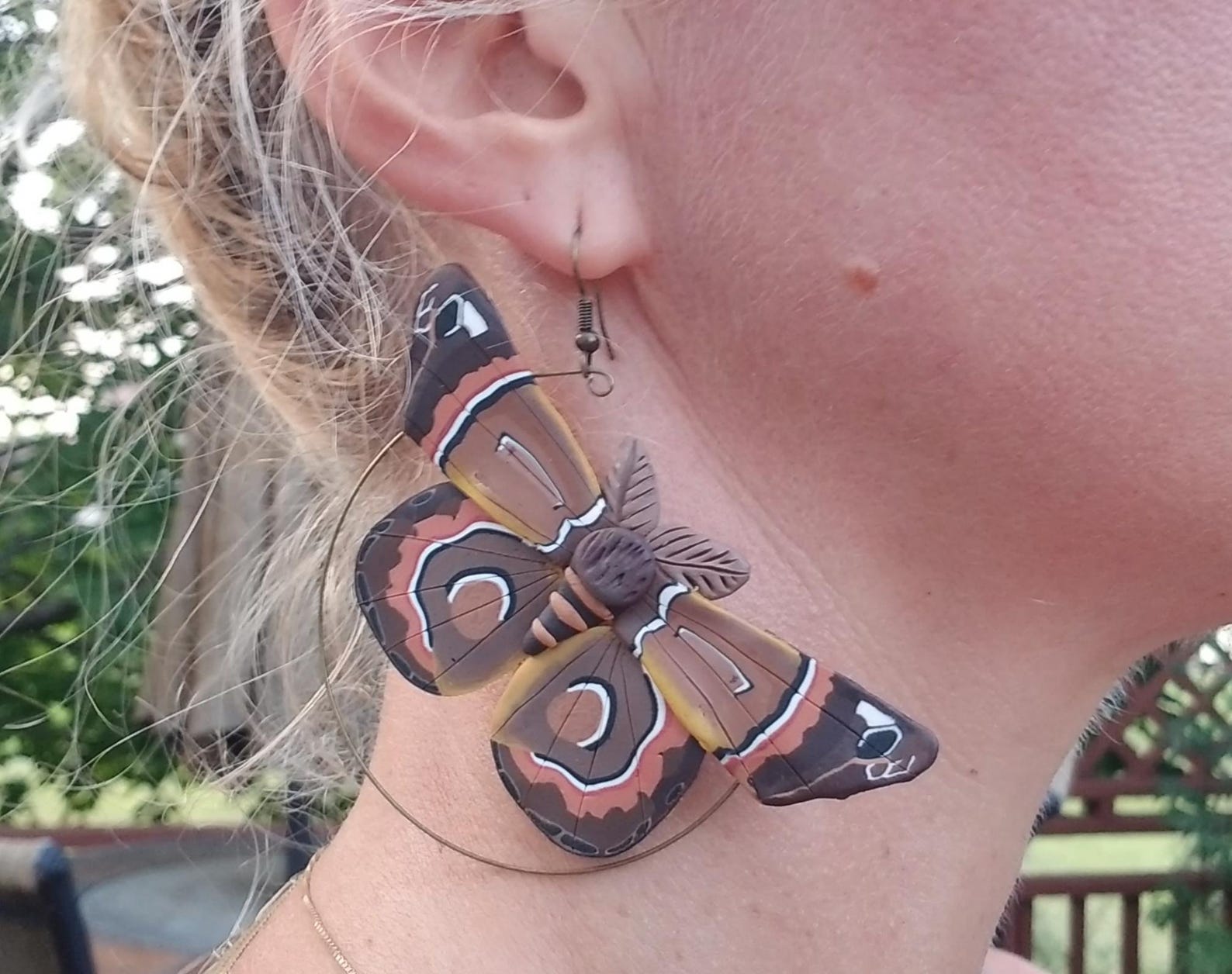 Polymer Clay Moth Statement Hoop Earrings, Moth Hoop Earrings, Moth ...