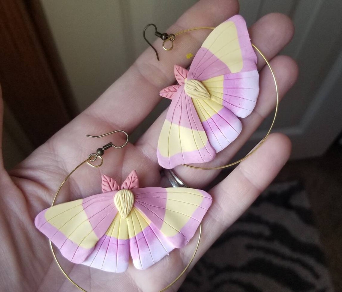 Polymer Clay Rosy Maple Moth Hoop Earrings, Rosy Maple Moth Earrings ...