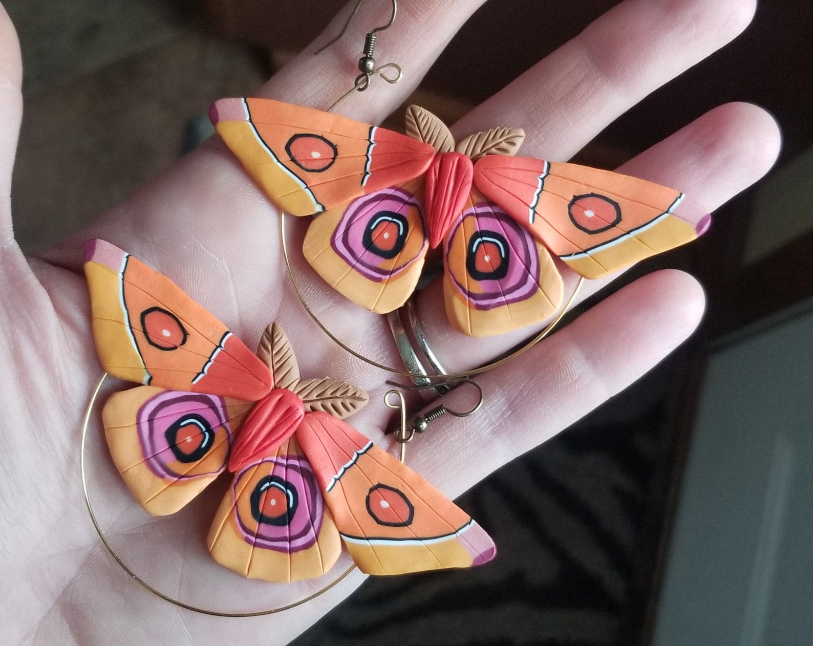 Polymer Clay Madagascar Moth Hoop Earrings, Moth Hoop Earrings, Moth ...