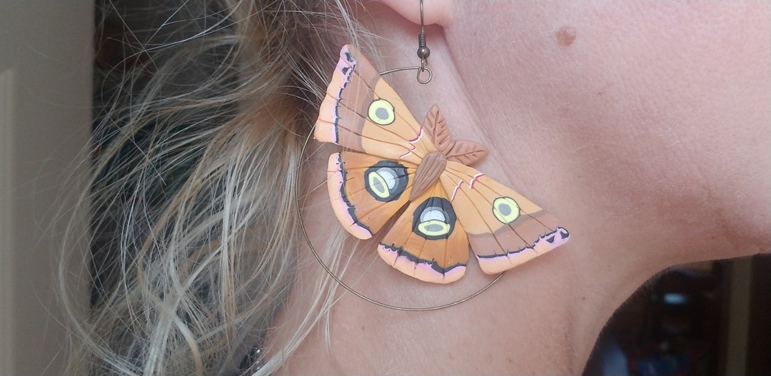 Polymer Clay Polyphemus Moth Hoop Earrings, Moth Earrings, Moth ...