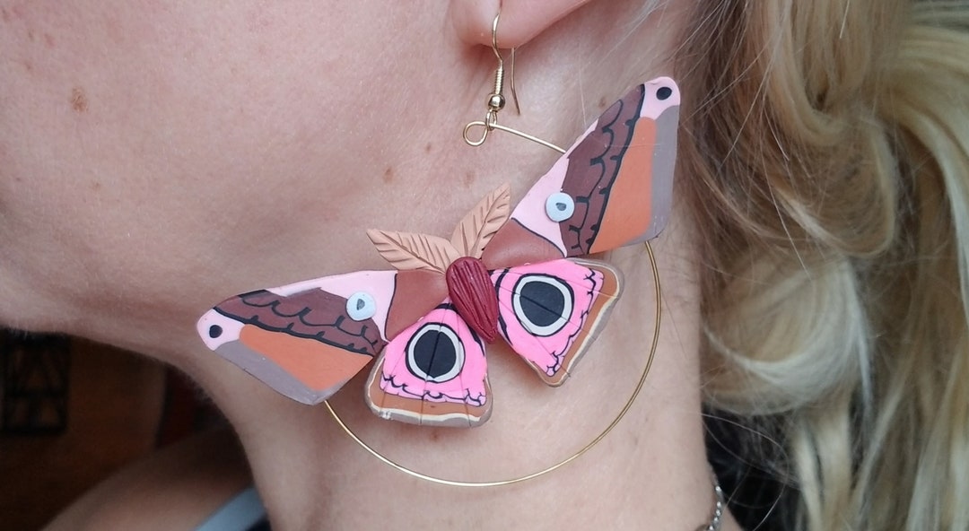 Polymer Clay Japanese Giant Silkworm Moth Earrings, Giant Silk Moth ...